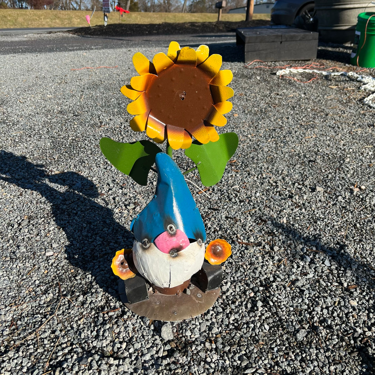 Sitting Gnome With Sunflower — Route 202 Landscape Supply